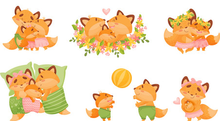 Happy fox family with father playing ball Vector Image