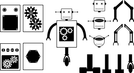 Parts of machinery and robot flat icons set Vector Image