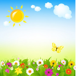 Spring nature background with grass and flowers Vector Image