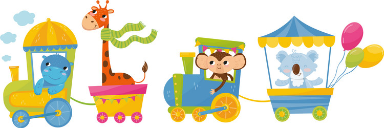 Cute animals riding train having adventure Vector Image