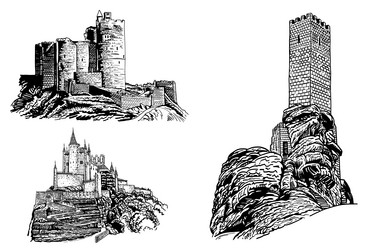 Graphical set of medieval catles isolated on white
