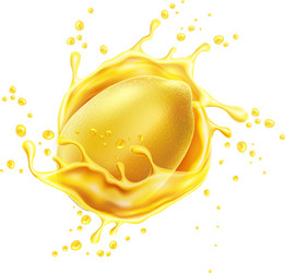 Realistic lemon splash flow with leaves Royalty Free Vector