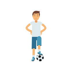 Teen boy character playing football doing sport Vector Image