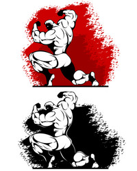 Cartoon of muscular man lifting two dumbbells Vector Image