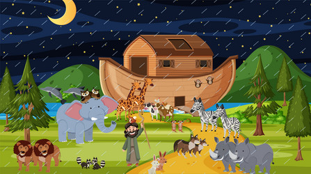 Noahs ark with wild animals in nature scene Vector Image