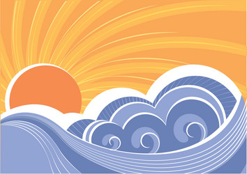 Bright sunny sky and ocean waves background Vector Image