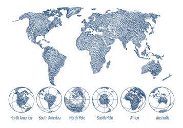Globe sketch map world hand drawn earth Royalty Free Vector
