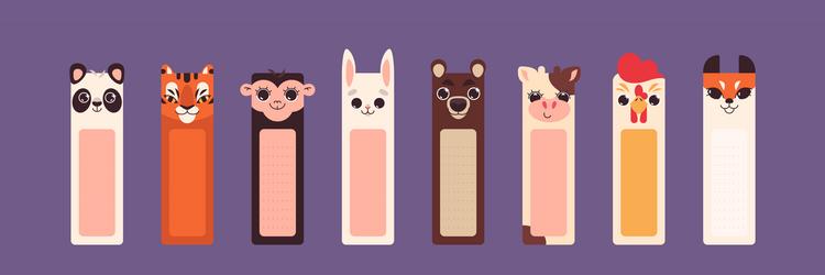 Kawaii bookmarks with animals set Royalty Free Vector Image