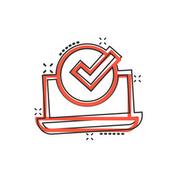 Laptop check mark icon in comic style computer Vector Image