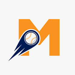 Baseball logo on letter m with moving Royalty Free Vector