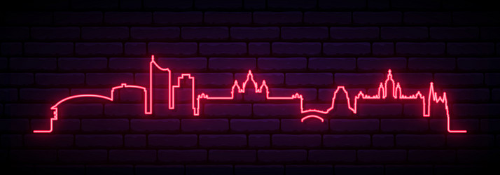 Red neon skyline of cambridge bright Royalty Free Vector