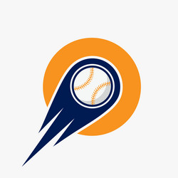 Baseball logo on letter o with moving baseball Vector Image