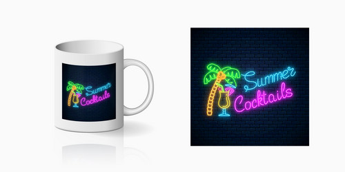 Neon summer cocktail bar sign on dark brick wall Vector Image