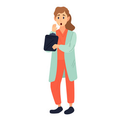 Concerned doctor with folder in color cartoon Vector Image