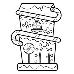Christmas coloring book or page gingerbread house Vector Image