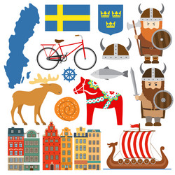 Sweden symbols map with tourist attractions Vector Image