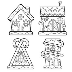 Christmas coloring book or page gingerbread house Vector Image