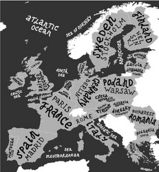 Map europe with hand drawn lettering Royalty Free Vector