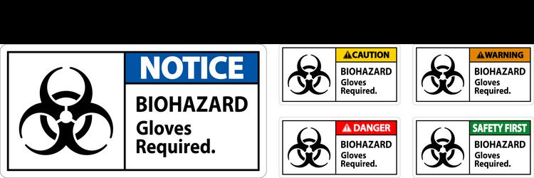 Biohazard warning label gloves required Royalty Free Vector