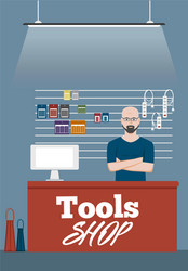 Tools shop banner with instruments Royalty Free Vector Image