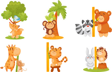 Height chart for kids with funny animals Vector Image