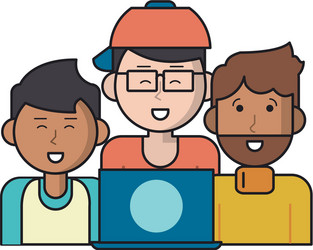 Men with laptop in black and white Royalty Free Vector Image