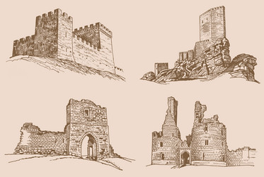 Graphical set of medieval catles isolated on white