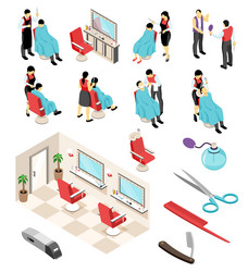 Isometric barber shop interior concept Royalty Free Vector