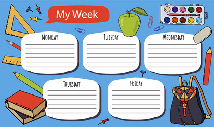 School timetable template for 5 days a week Vector Image