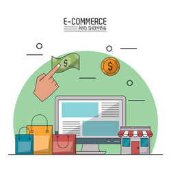 Colorful poster in white background of e-commerce Vector Image