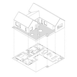 Residential house outline isometric drawing Vector Image