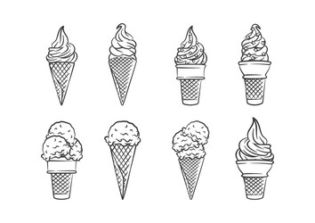 Ice cream cone line art sketch Royalty Free Vector Image