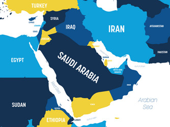 Middle east map high detailed political Royalty Free Vector