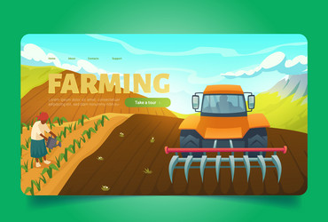 Farming banner with tractor plow on field Vector Image