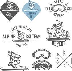 Set of vintage skiing labels and design elements Vector Image