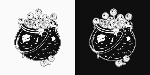 Witches cauldron full of human eyeballs Royalty Free Vector