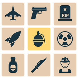 Combat icons set with poison bomb grave Royalty Free Vector