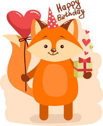 Cute cartoon lovely red fox with pink large heart Vector Image