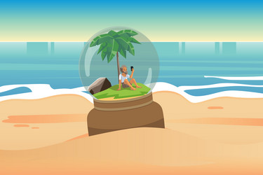 A sad castaway man stranded on an island Vector Image