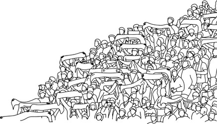 Crowd people raising their hands up on stadium Vector Image