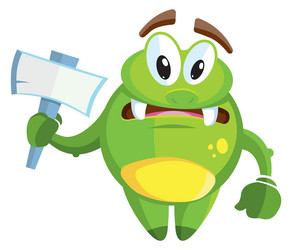 Funny green monster pointing finger cartoon Vector Image