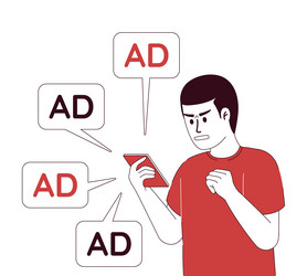 Man overwhelmed by ads flat concept Royalty Free Vector