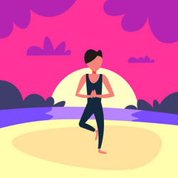 Yoga poses at sunset background Royalty Free Vector Image