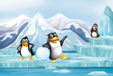 Scene with penguins in snow Royalty Free Vector Image
