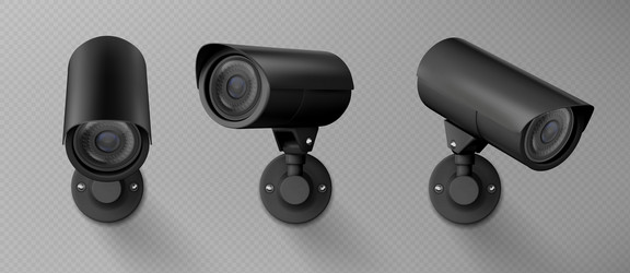 Realistic set of 3d cctv cameras Royalty Free Vector Image