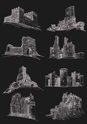 Graphical set of medieval catles isolated on black