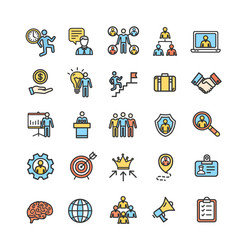 Business management color line icon set Royalty Free Vector