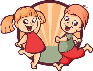 Young brother and sister waiting for a school bus Vector Image