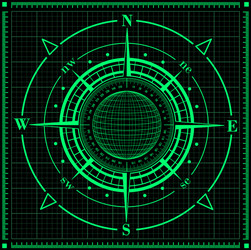 Radar screen with steel compass rose Royalty Free Vector