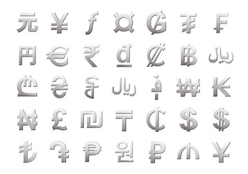 Currency symbols set with names Royalty Free Vector Image